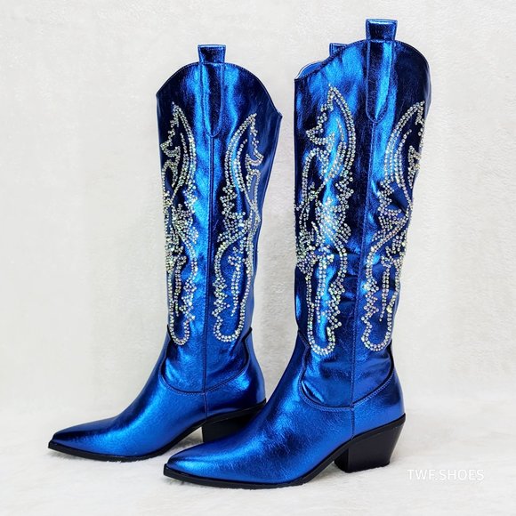 Mata Shoes | Shoes | Razzle Metallic Blue Country Western Cowgirl Knee ...